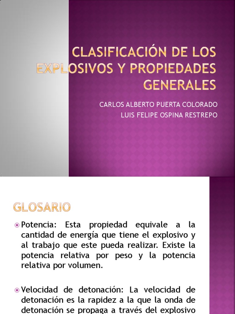 Clasificación de Los Explosivos y Propiedades Generales | PDF ...