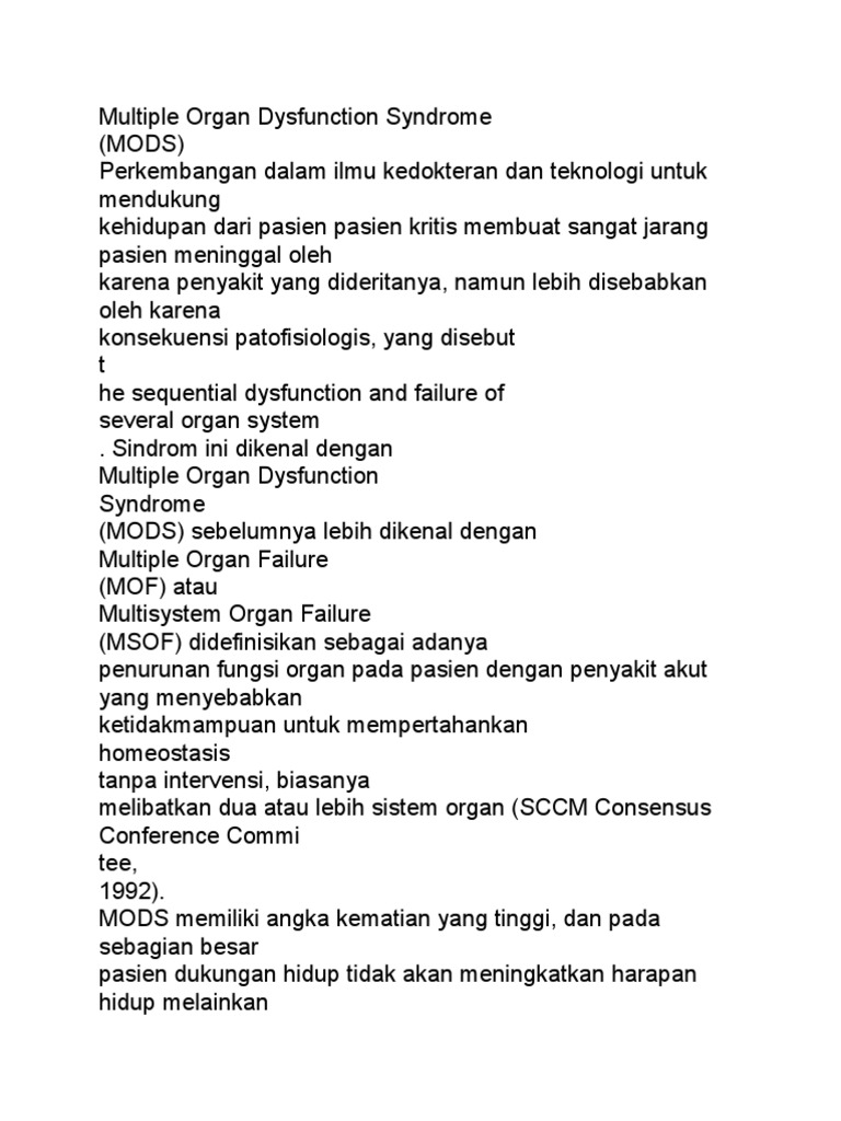 Multiple Organ Dysfunction Syndrome | PDF