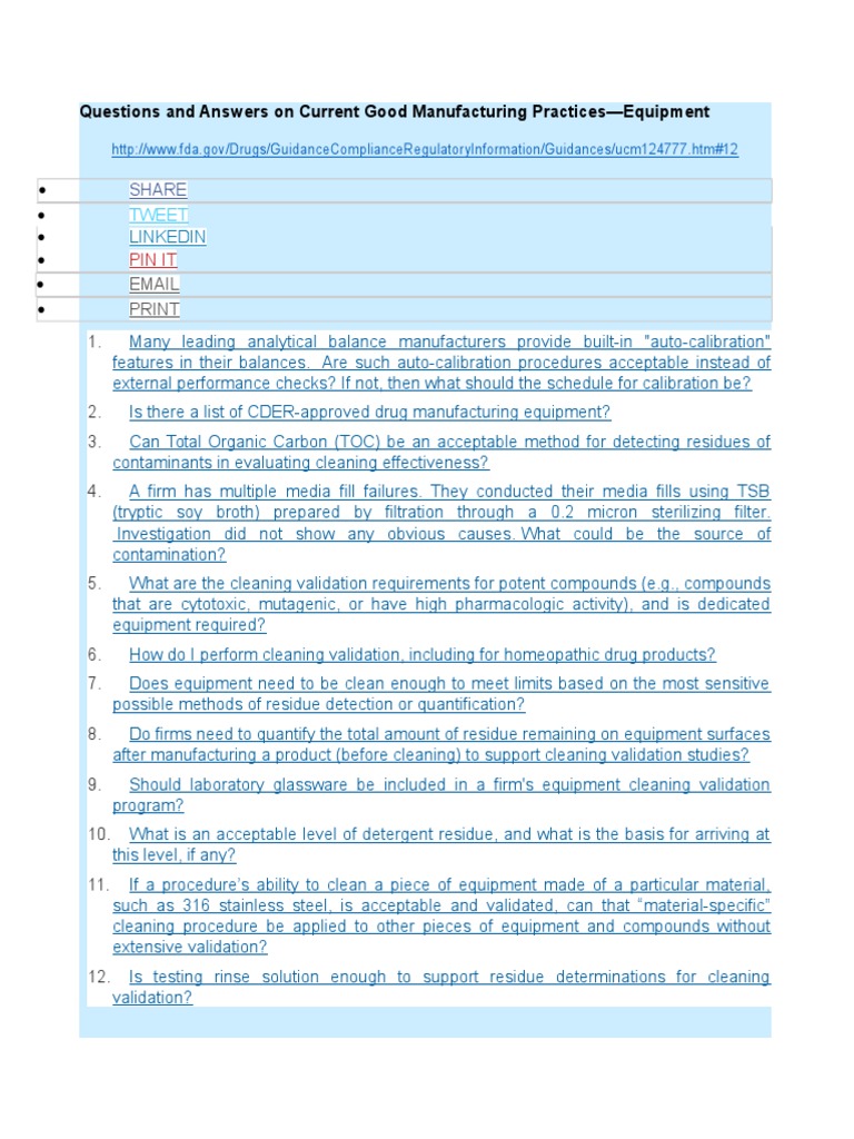 Questions and Answers On Current Good Manufacturing Practices | PDF ...