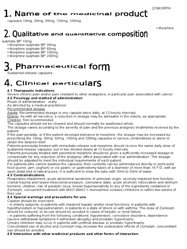 ZOMORPH Capsules 10mg | Opioid | Morphine