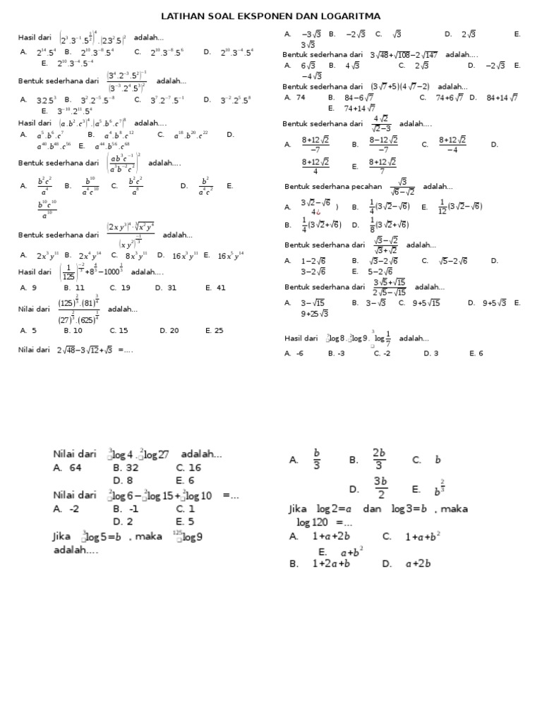 Soal Eksponen dan Logaritma | PDF | Metode & Bahan Ajar | Komputer