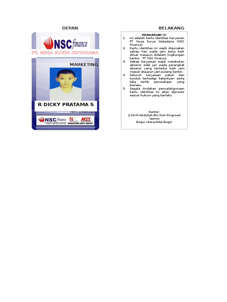 Id Card NSC Finance | PDF