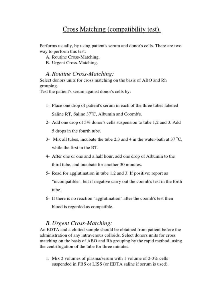 Cross Matching Blood Compatibility Test | PDF