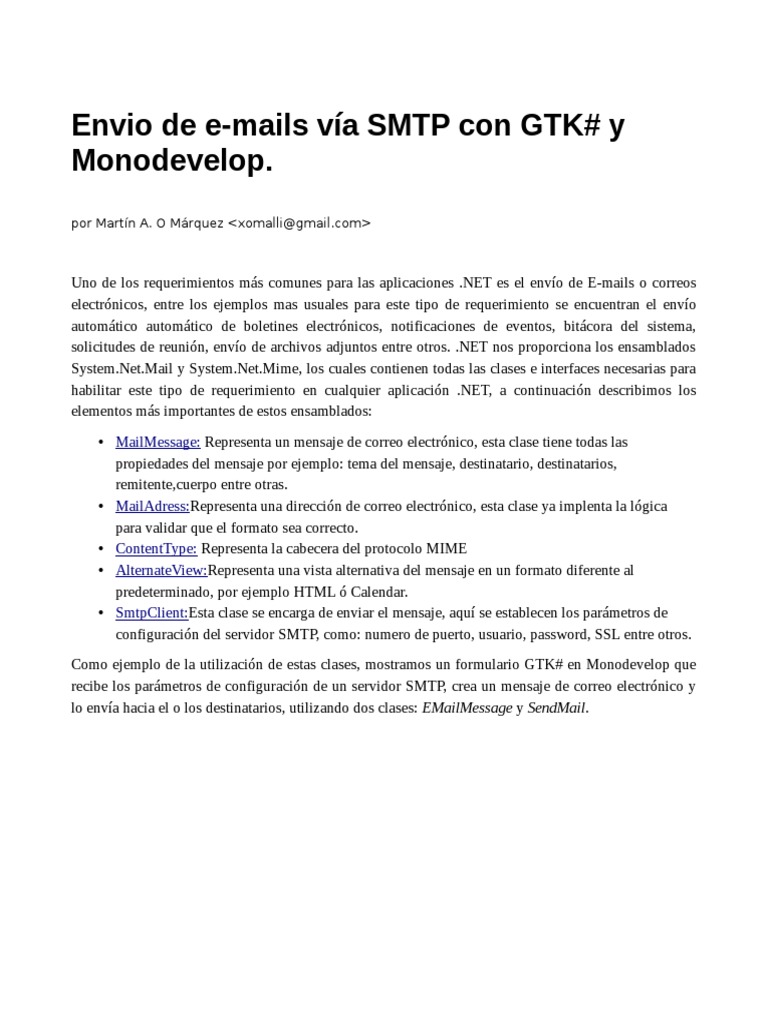 Programando El Envio de E-Mails Vía SMTP Con GTK# y Monodevelop. | PDF | Correo electrónico ...