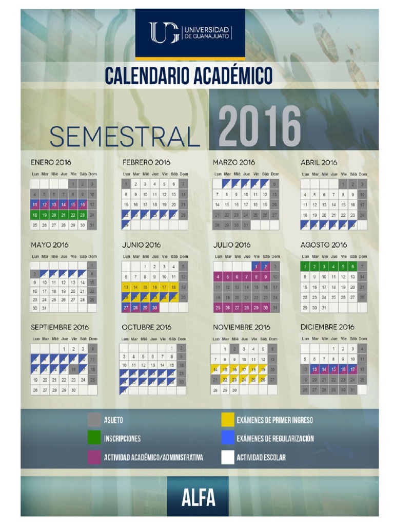 Calendario Semestral Alfa 2016 Universidad de Guanajuato PDF | PDF