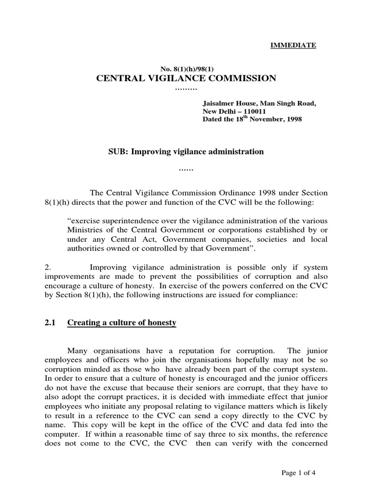Central Vigilance Commission: SUB: Improving Vigilance Administration ...