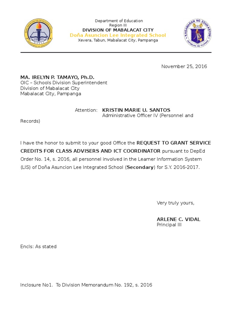 Service Credit Letter | Further Education