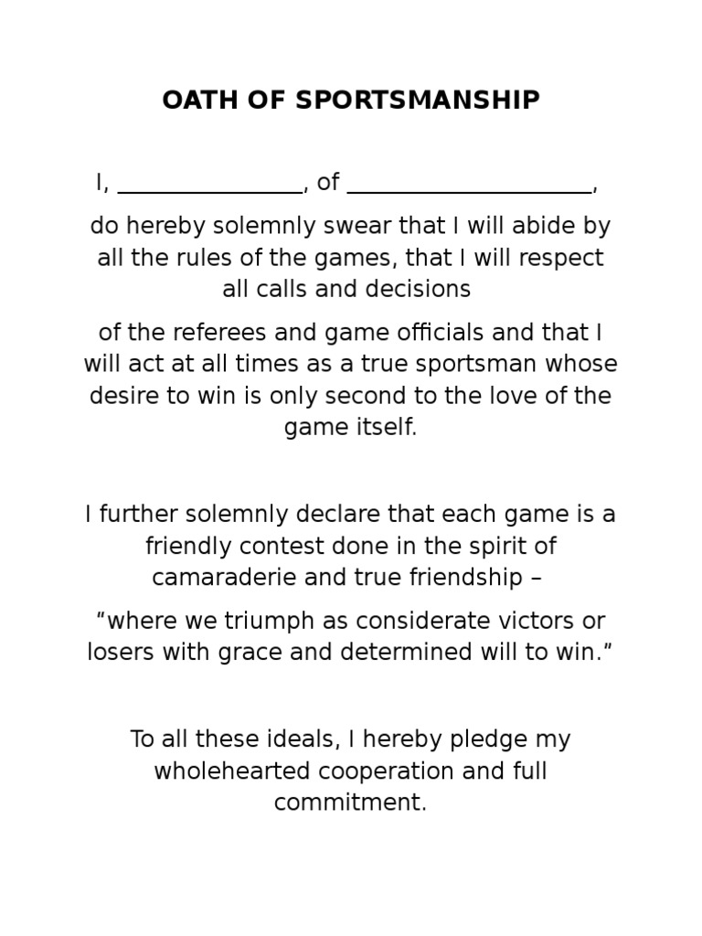 Oath of Sportsmanship | PDF | Self-Improvement