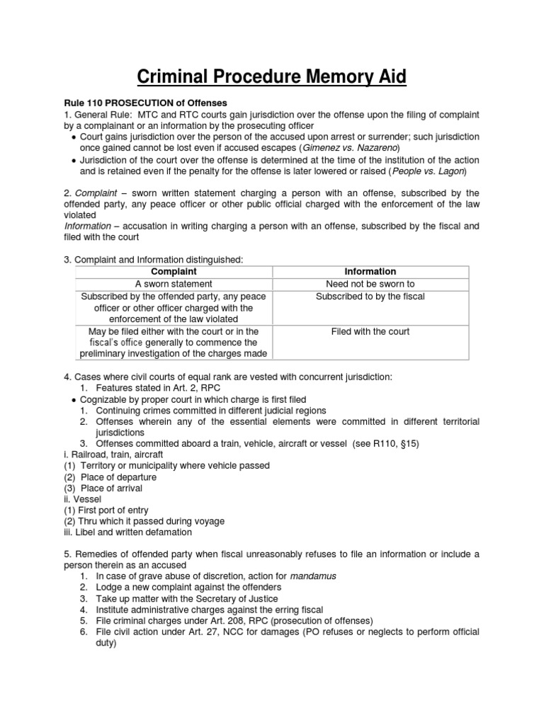 Criminal Procedure Memory Aid | PDF