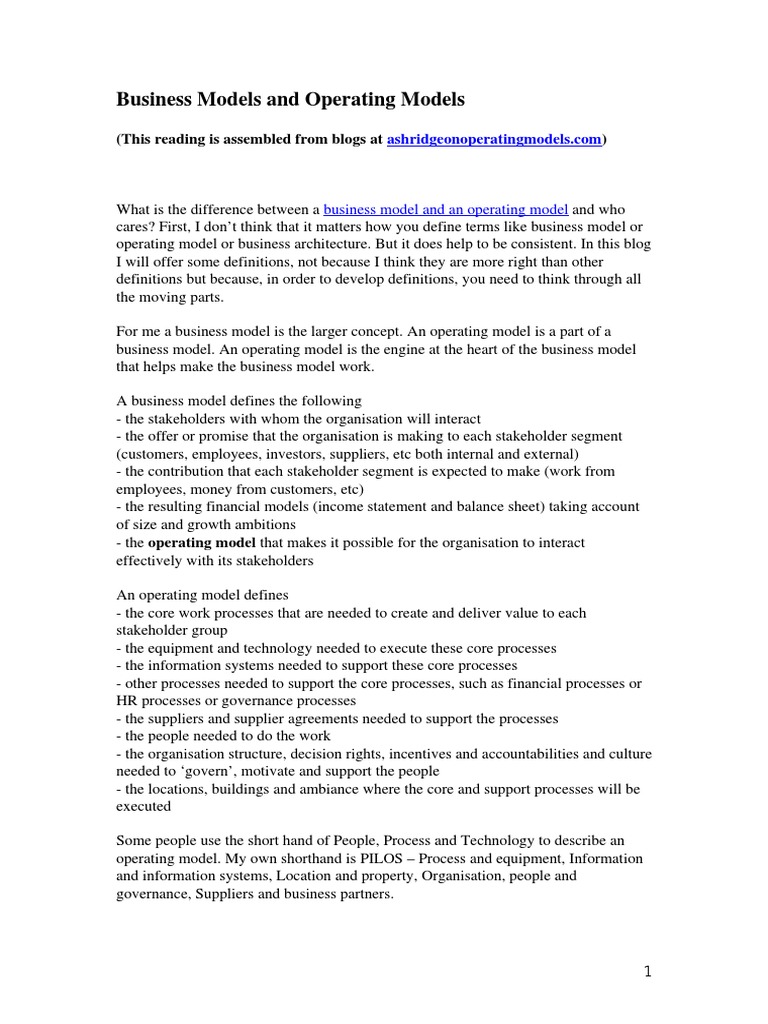 3 Business Models and Operating Models | PDF | Business Model ...