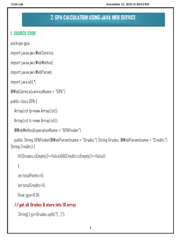 Gpa Calculation Using Java Web Service: 1. Source Code | PDF | Technology & Engineering