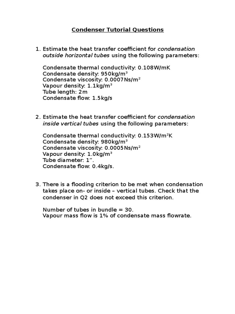 Condenser Tutorial Questions | PDF
