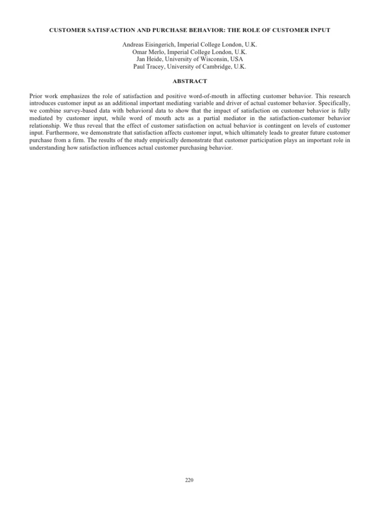 Customer Input's Impact on Satisfaction | PDF