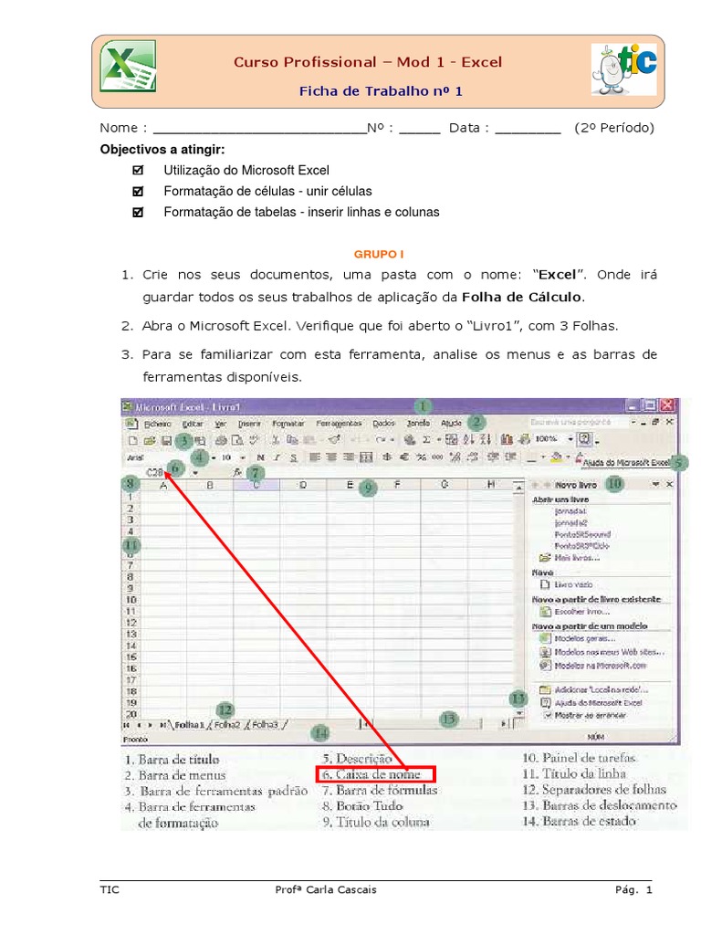 Ficha 1 Excel Tic | Download grátis PDF | Planilha | Microsoft Excel