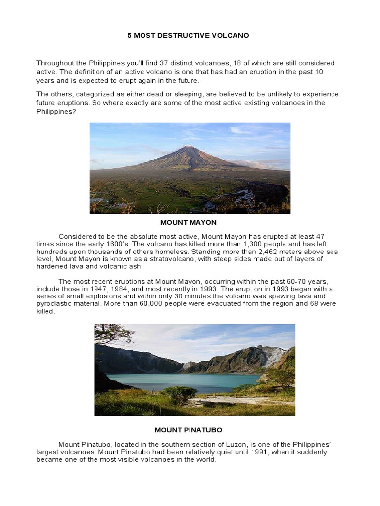 5 Most Destructive Volcano | PDF | Volcano | Types Of Volcanic Eruptions