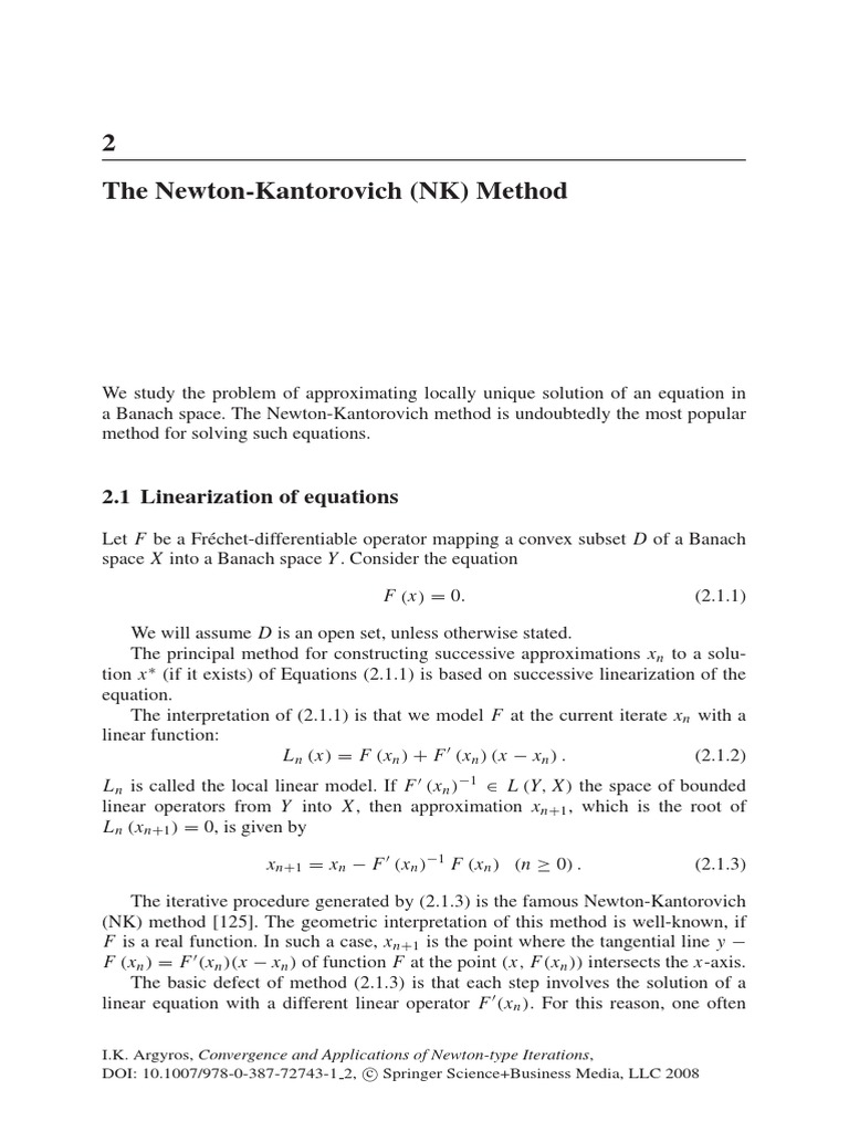 2 The Newton-Kantorovich (NK) Method: 2.1 Linearization of Equations | PDF | Banach Space ...
