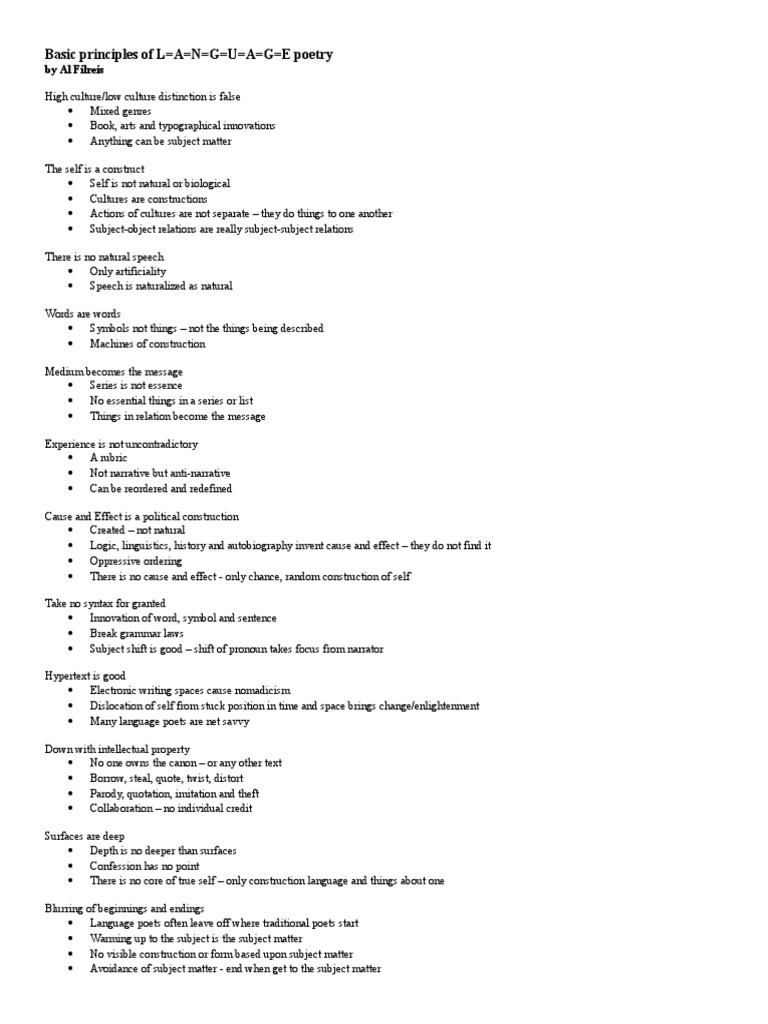 Language Poetry Handout | PDF | Self | Poetry