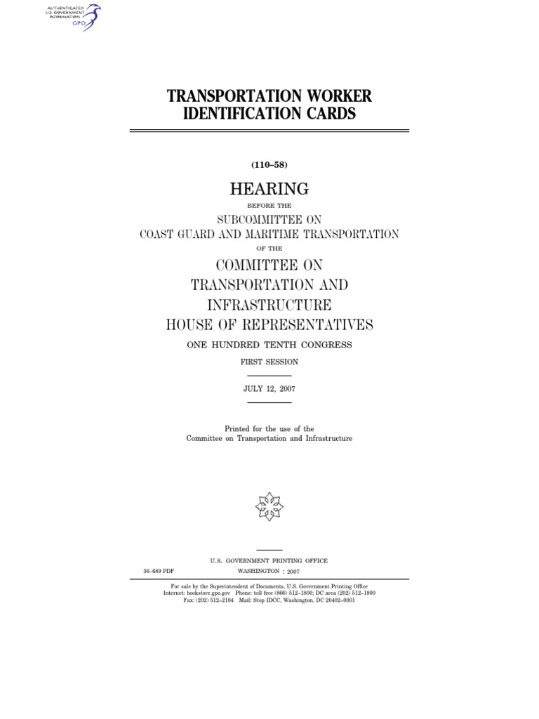 Transportation Worker Identification Cards: Hearing | PDF | Government ...