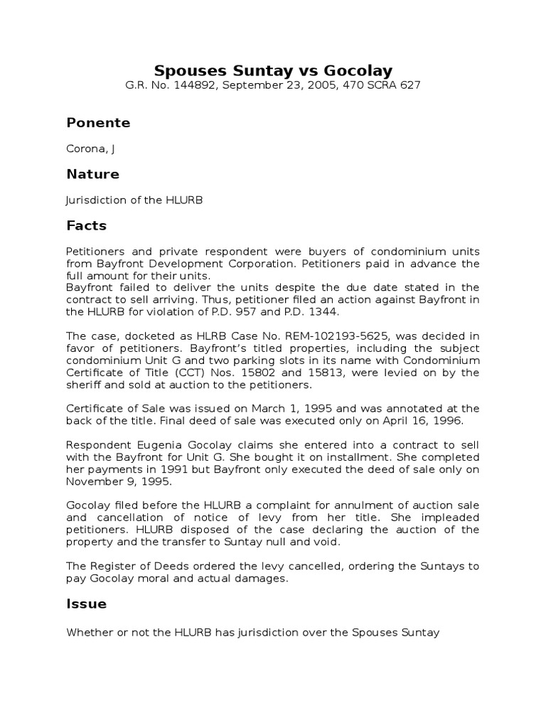 HLURB Jurisdiction in Condo Dispute | PDF | Ownership | Condominium