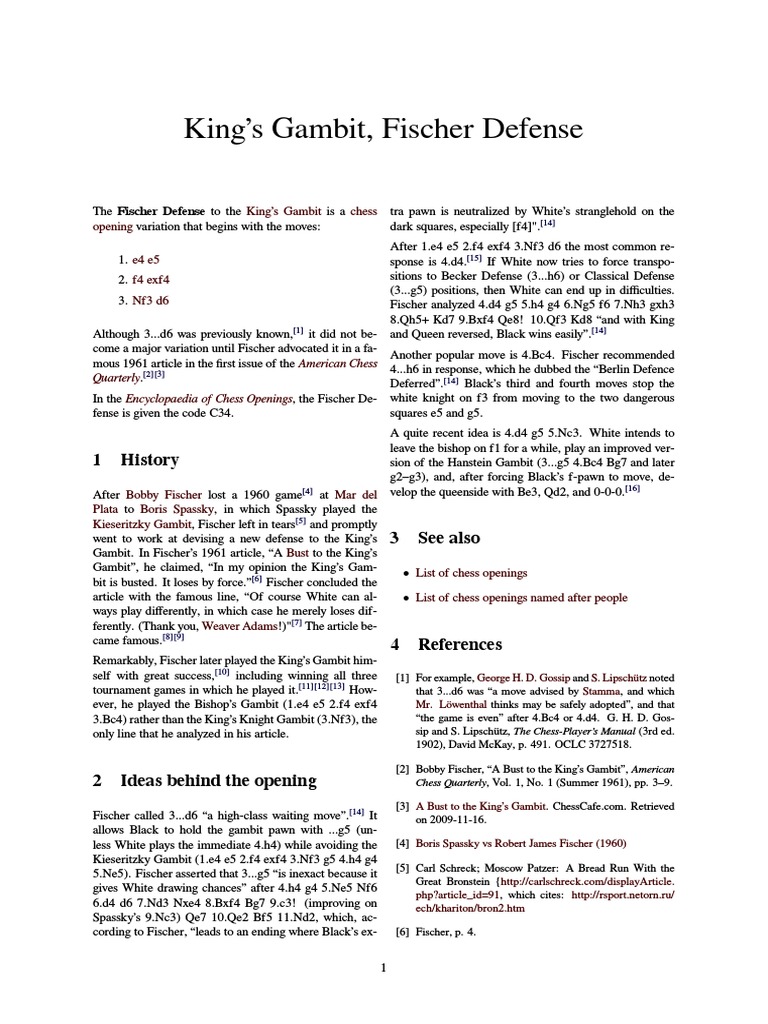 King's Gambit, Fischer Defense | PDF | Traditional Games | Chess