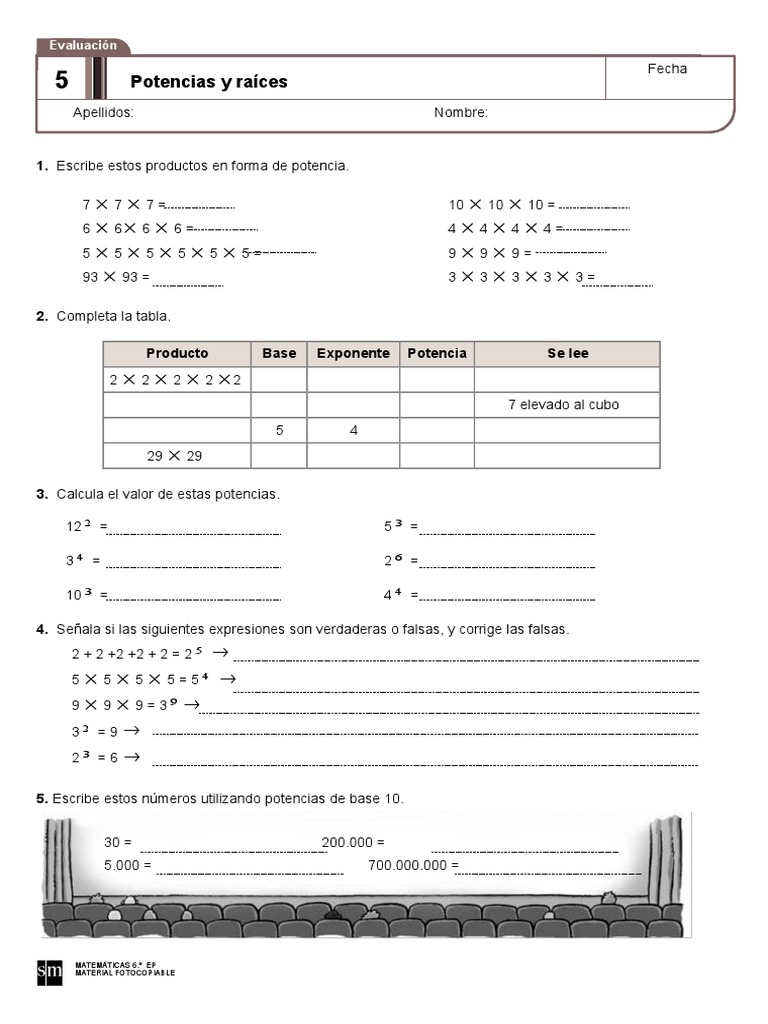 Potencias y Raices 6 Primaria | PDF