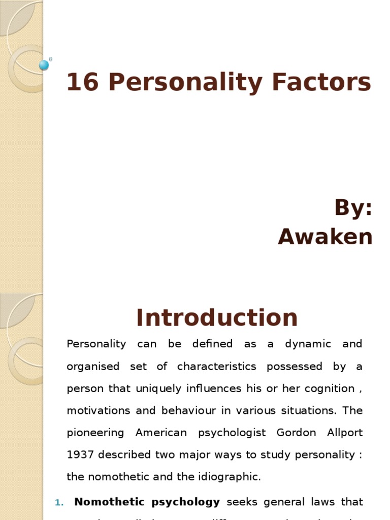 16 Personality Factors: By: Awaken | Download Free PDF | Factor ...
