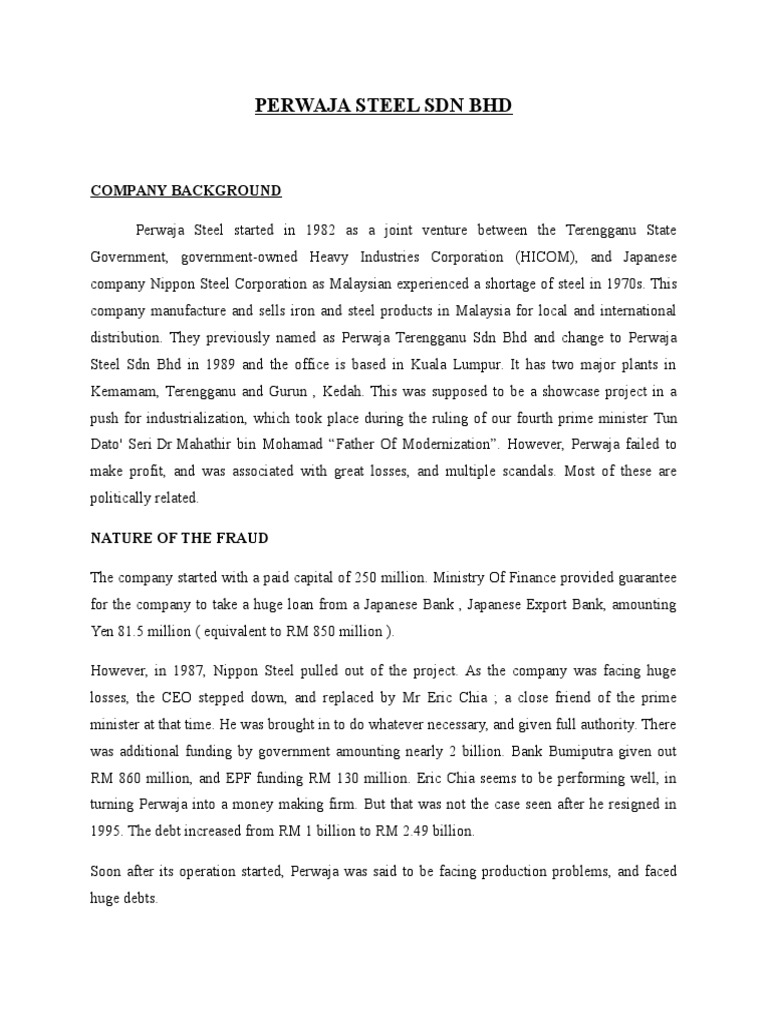 Perwaja Steel SDN BHD: Company Background | PDF | Whistleblower ...