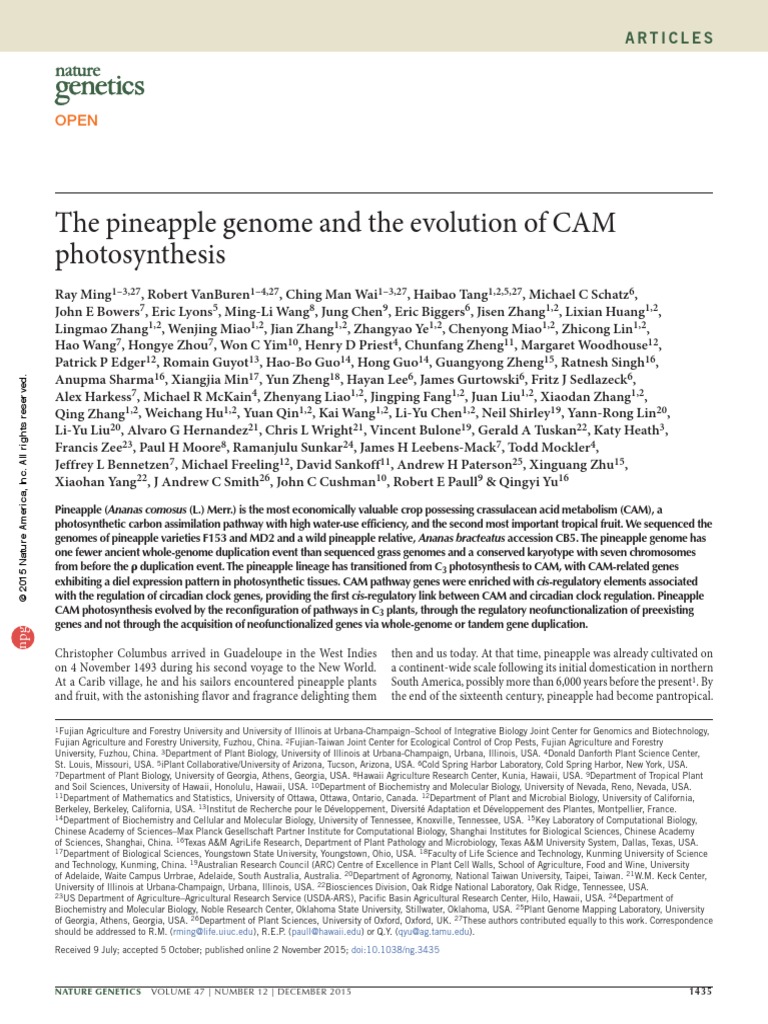 The Pineapple Genome and The Evolution of CAM Photosynthesis | PDF ...