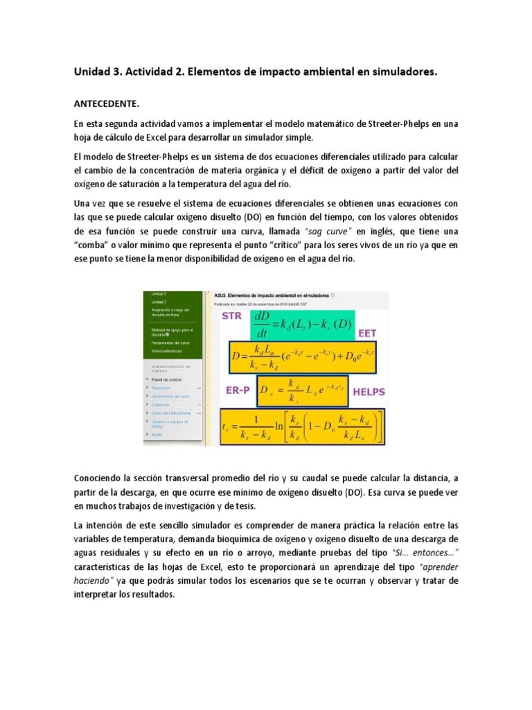 Construyendo Un Simulador en Excel para El Modelo de Streeter-Phelps ...