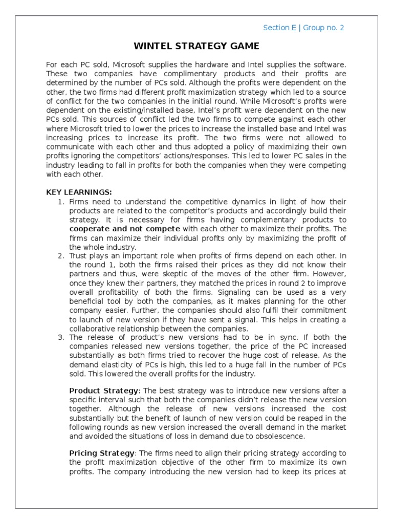 Wintel Strategy Game: Key Learnings | PDF