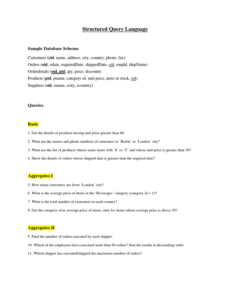 Sample SQL Queries and Examples | PDF | Business | Finance & Money ...