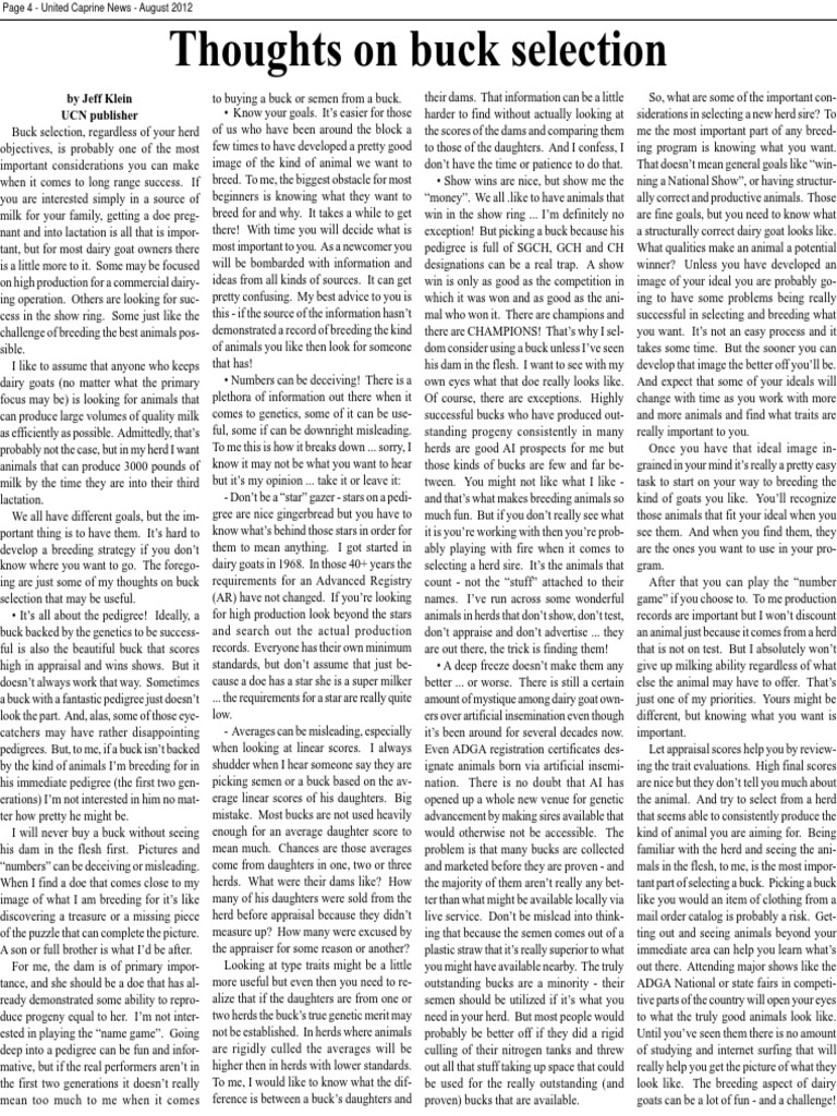 Thoughts On Buck Selection Pdf Goat Agriculture