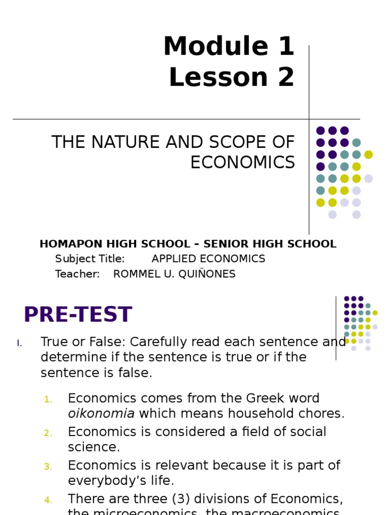 Lesson 2: The Nature And Scope Of Economics