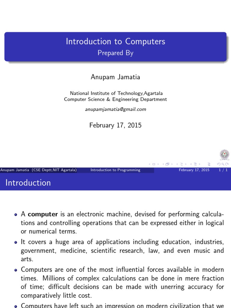 Introduction To Computers: Prepared by | Download Free PDF | Random ...
