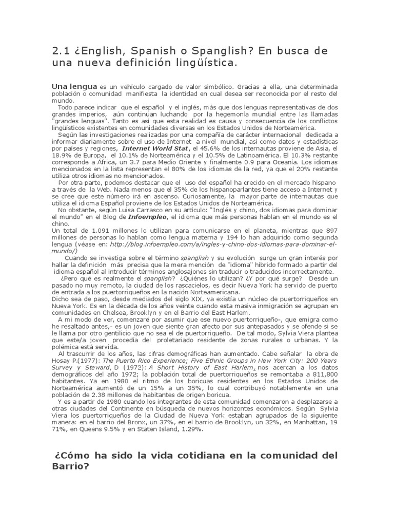 Spanglish: Identidad y Evolución | PDF | Multilingüismo | Lengua española