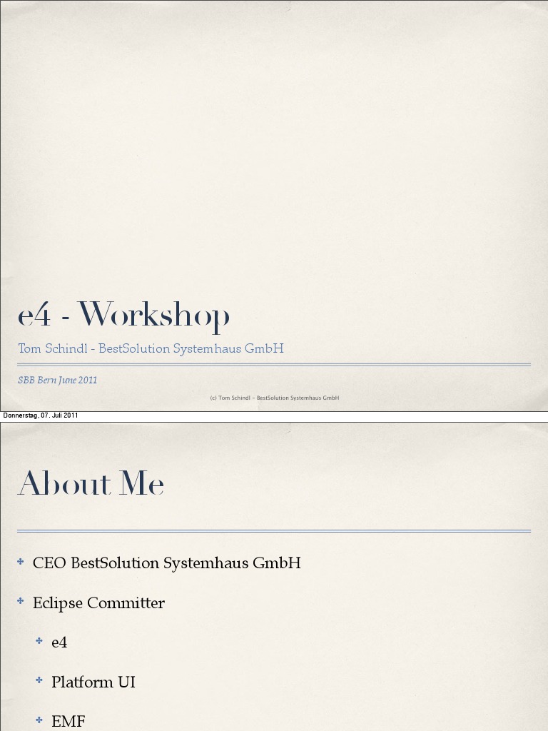 E4 Workshop | PDF | Eclipse (Software) | Java Platform