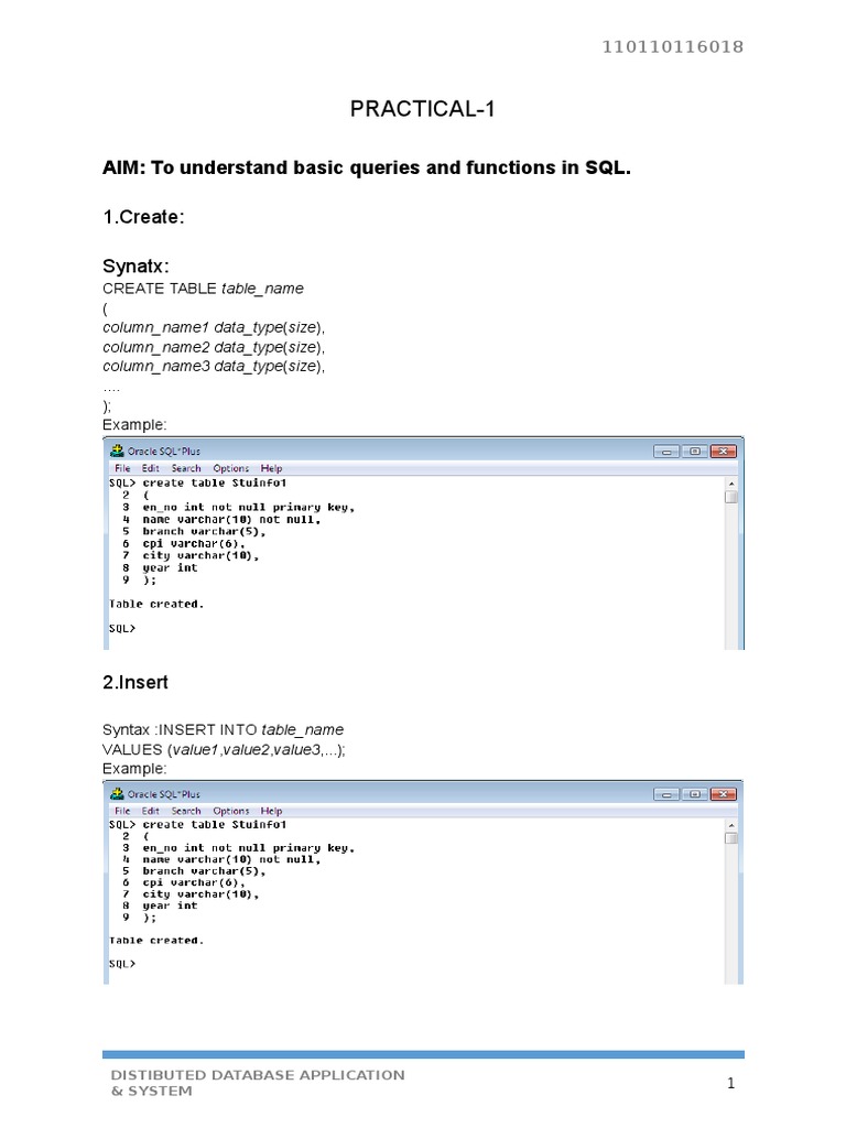 Practical-1: AIM: To Understand Basic Queries and Functions in SQL ...