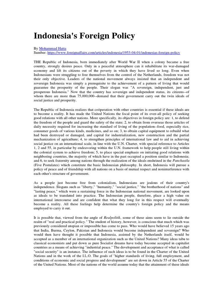 Indonesia's Foreign Policy: Mohammad Hatta | PDF | Indonesia | Treaty