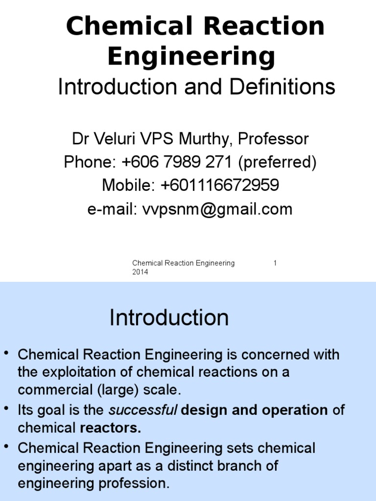 Introduction and Definitions: Chemical Reaction Engineering | PDF ...