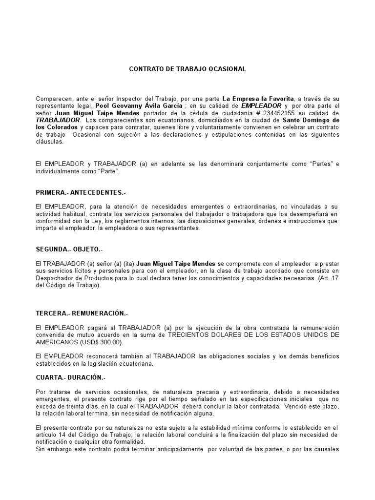 Contrato Ocasional | PDF | Derecho laboral | Información del gobierno