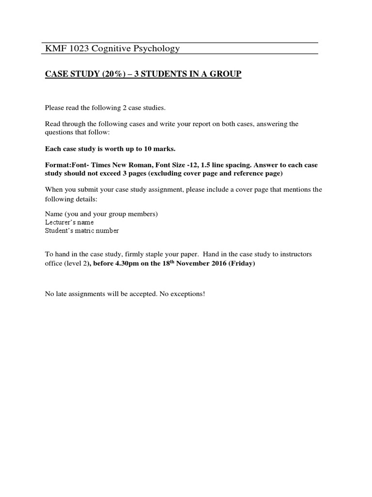 KMF 1023 Cognitive Psychology: Case Study (20%) - 3 Students in A Group | PDF | Amnesia | Memory