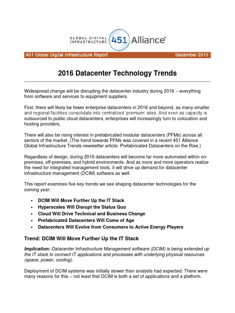 2016 Datacenter Technology Trends | PDF | Data Center | Cloud Computing