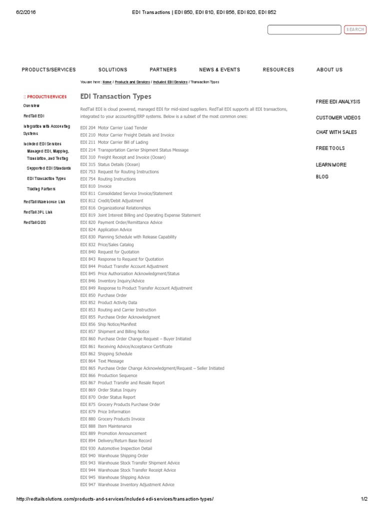Edi Transactions - Edi 850, Edi 810, Edi 856, Edi 820, Edi 852 | PDF ...