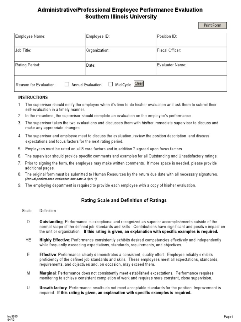 Rating Scale and Definition of Ratings: Clear | PDF | Performance ...