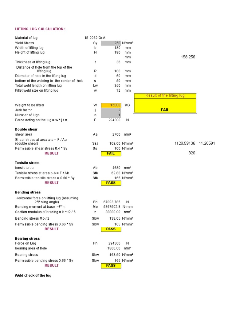 Lifting Lug Calculation | PDF | Science & Mathematics