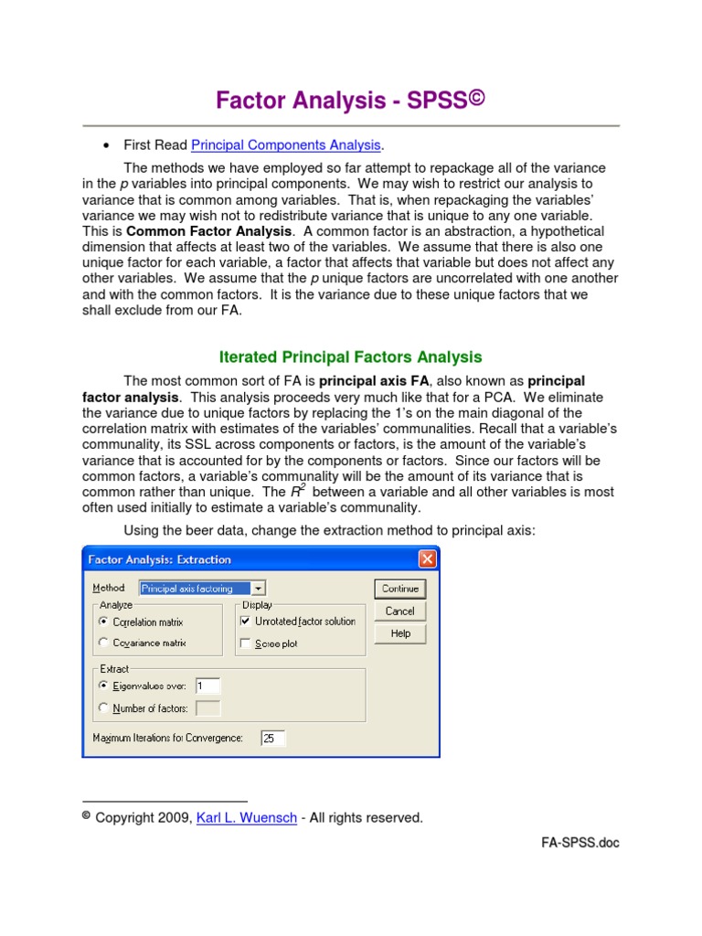 Factor Analysis Spss PDF Factor Analysis Principal Component