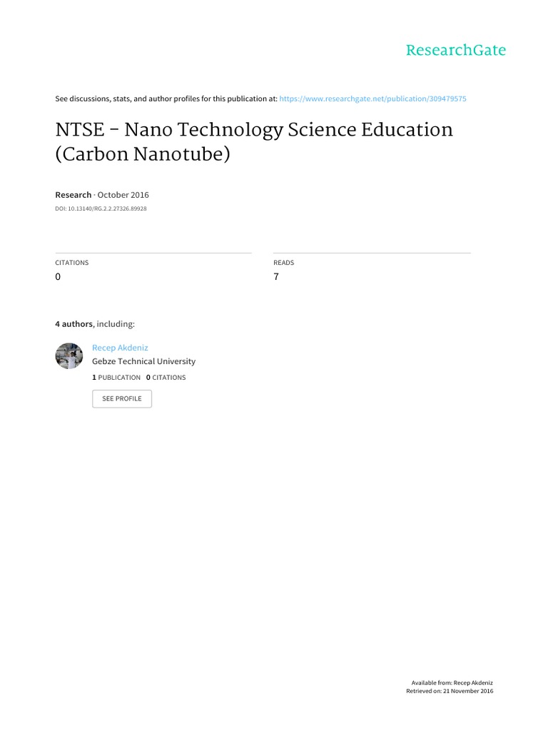 08-B - Carbon Nanotubes Teachers Guidelines Recep Akdeniz | PDF ...