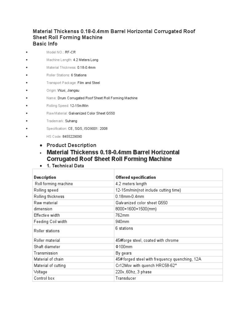 Horizontal Corrugated Roof Sheet Roll | PDF