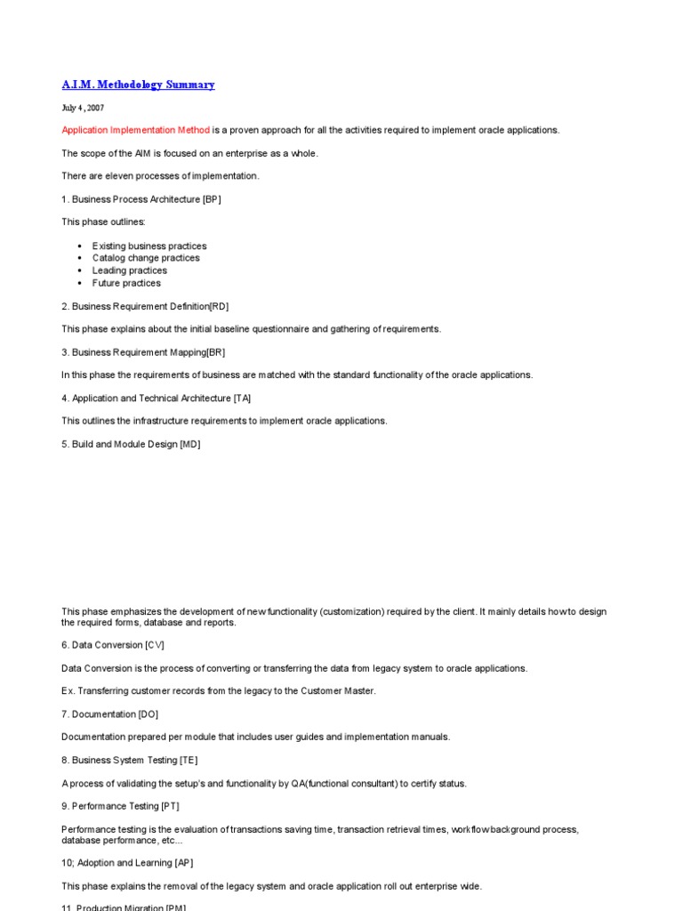 A.I.M. Methodology: Application Implementation Method | PDF