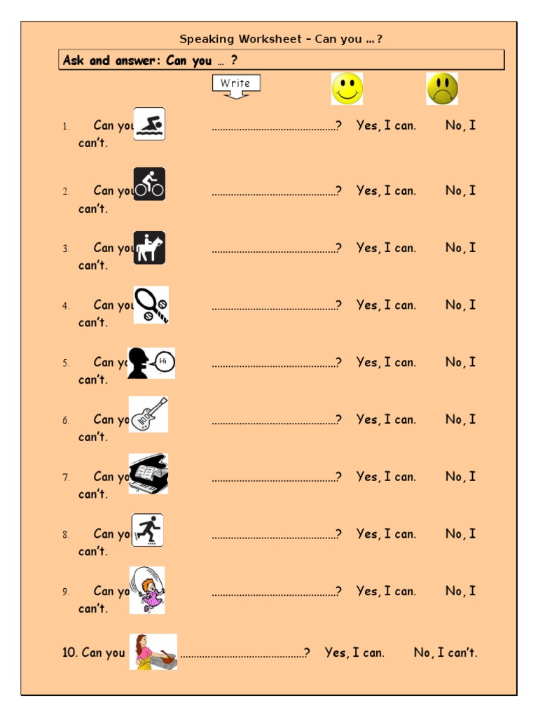 Speaking Worksheet: Can You...? | PDF | Career & Growth | Language Arts ...
